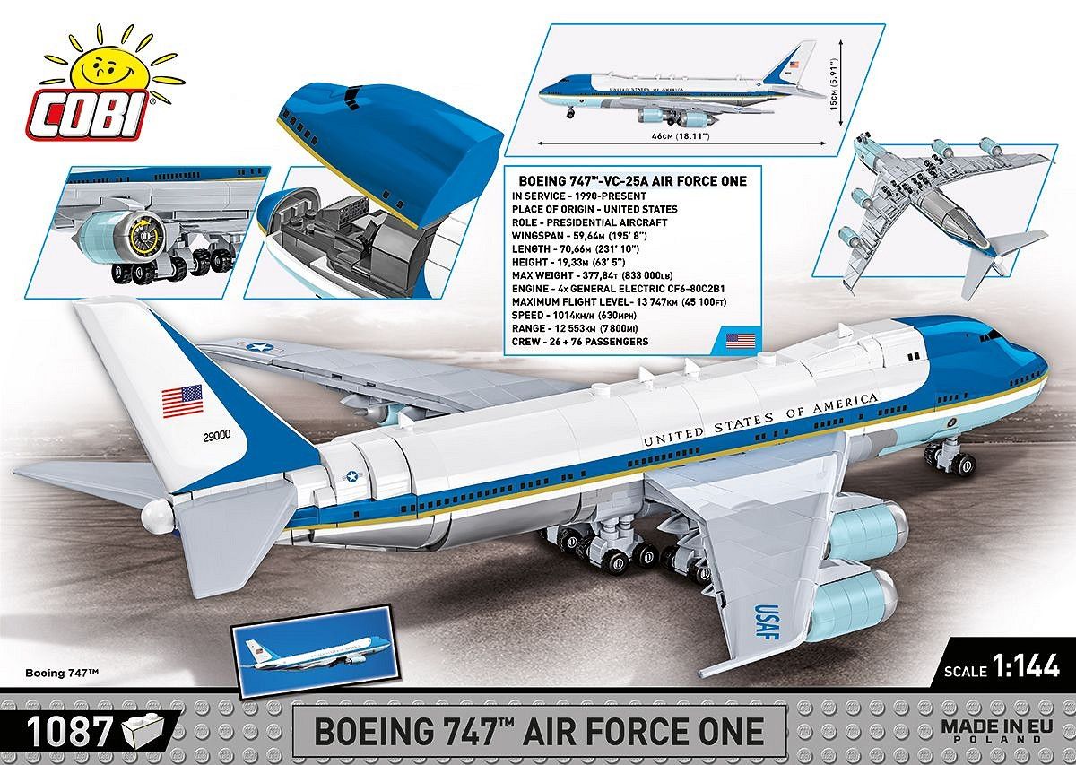 Cobi 1/144 Scale Boeing 747 Air Force One Model Kit | Hobbies