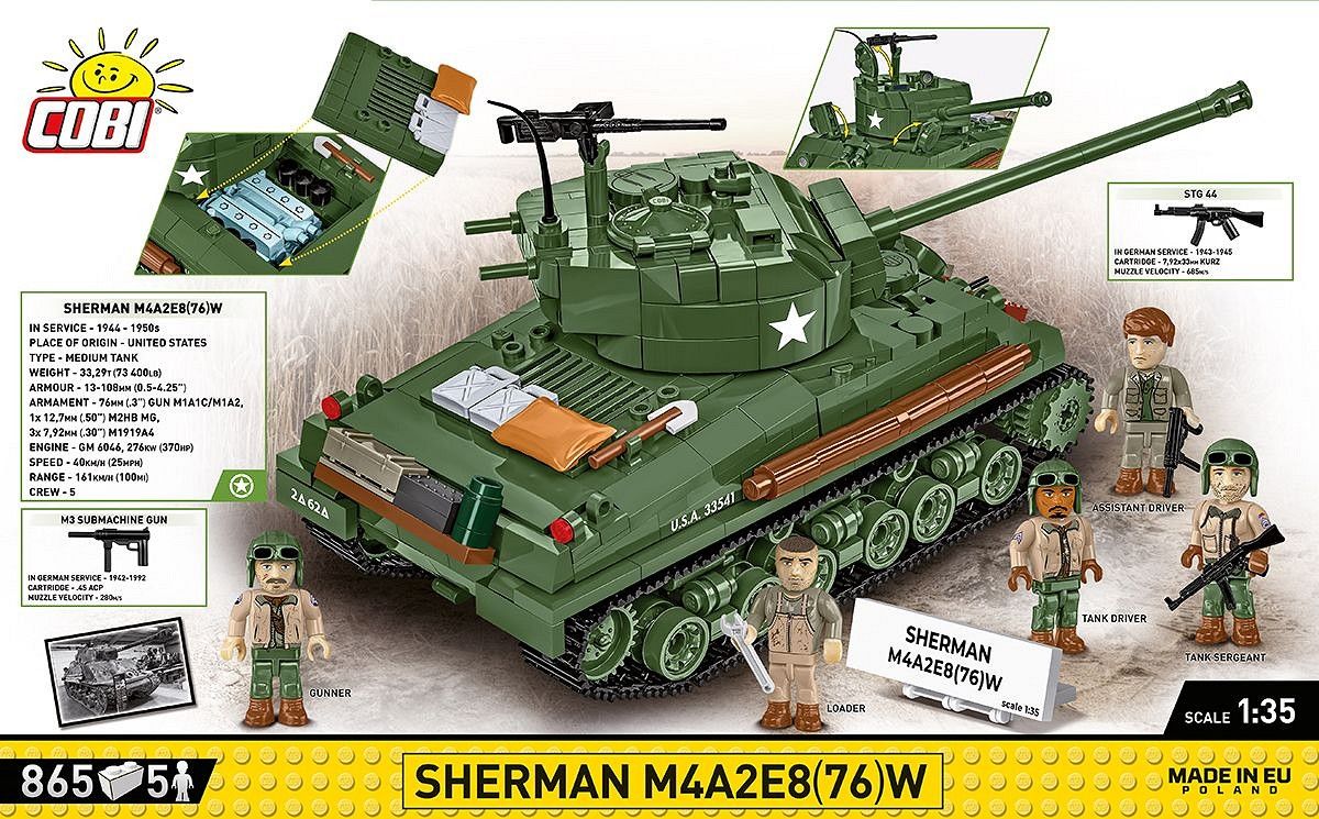 Cobi 1/35 Scale Sherman M4A2E8(76)W Model Kit | Hobbies