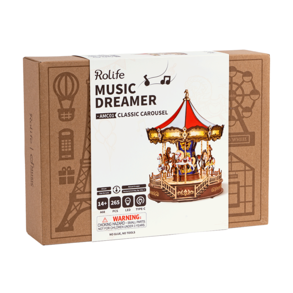 Rolife Classic Carousel Music Box Wooden Model Kit | Hobbies