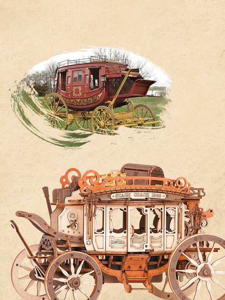 ROKR Stagecoach Music Box Wooden Model Kit | Hobbies