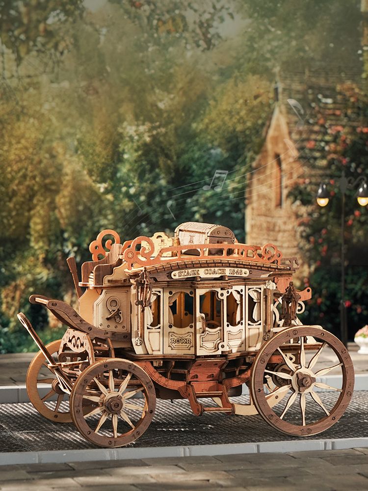 ROKR Stagecoach Music Box Wooden Model Kit | Hobbies