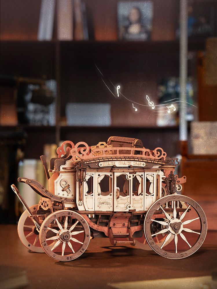 ROKR Stagecoach Music Box Wooden Model Kit | Hobbies