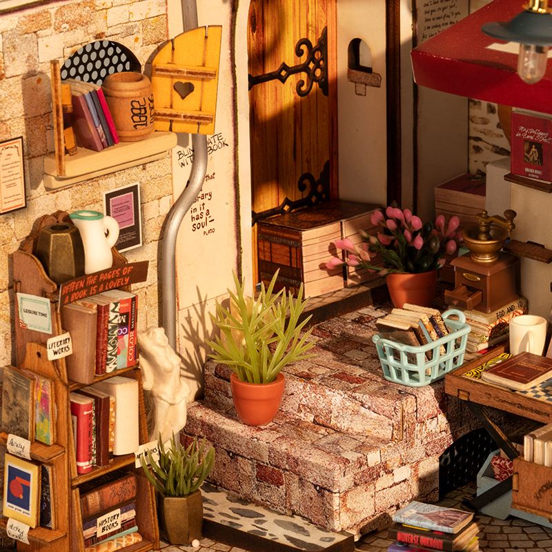 Rolife Corner Bookstore DIY Miniature Dollhouse Kit | Hobbies