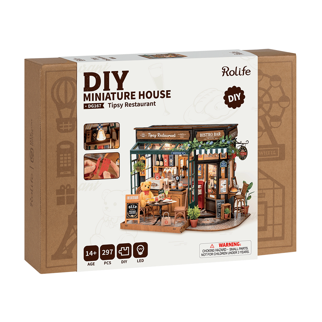 Rolife Tipsy Restaurant DIY Miniature Dollhouse Kit | Hobbies