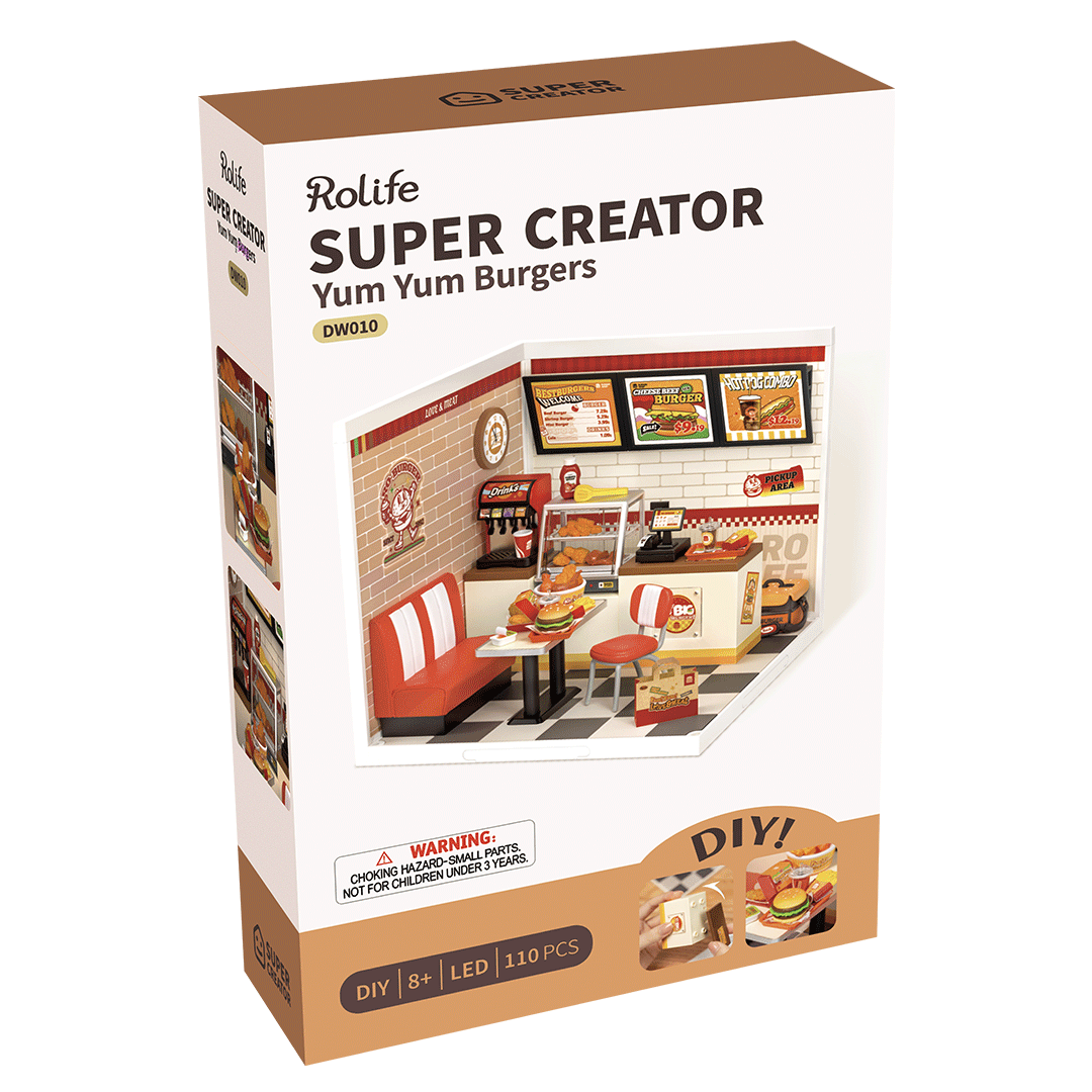 Rolife Yum Yum Burgers Plastic DIY Miniature Dollhouse Kit | Hobbies