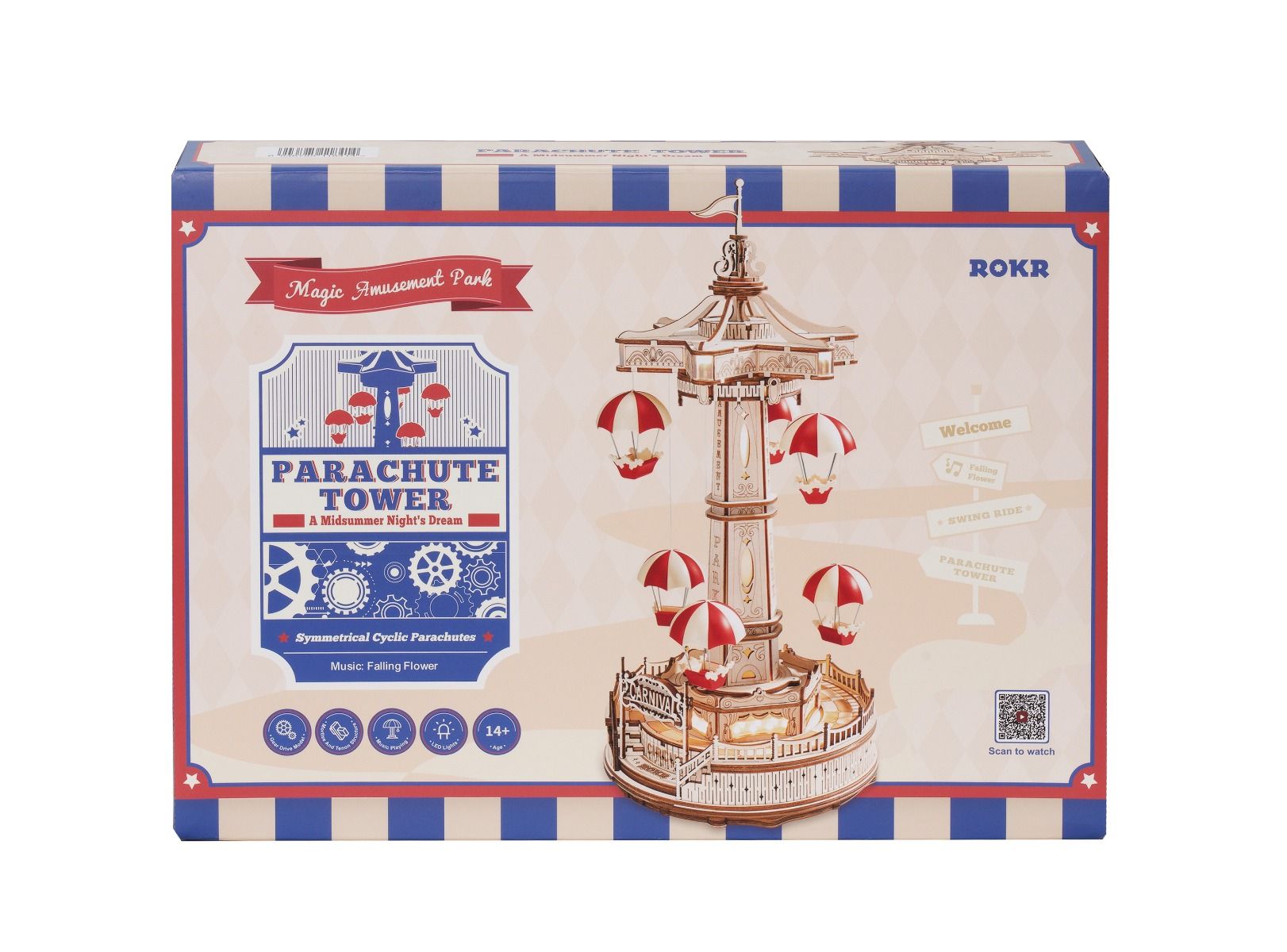 ROKR Parachute Tower Music Box Wooden Model Kit | Hobbies