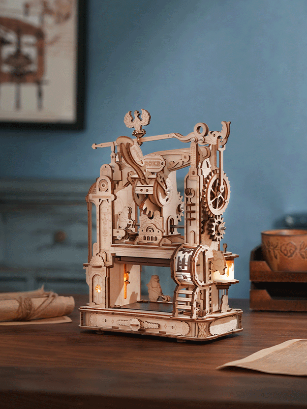 ROKR Working Printing Press Wooden Model Kit | Hobbies