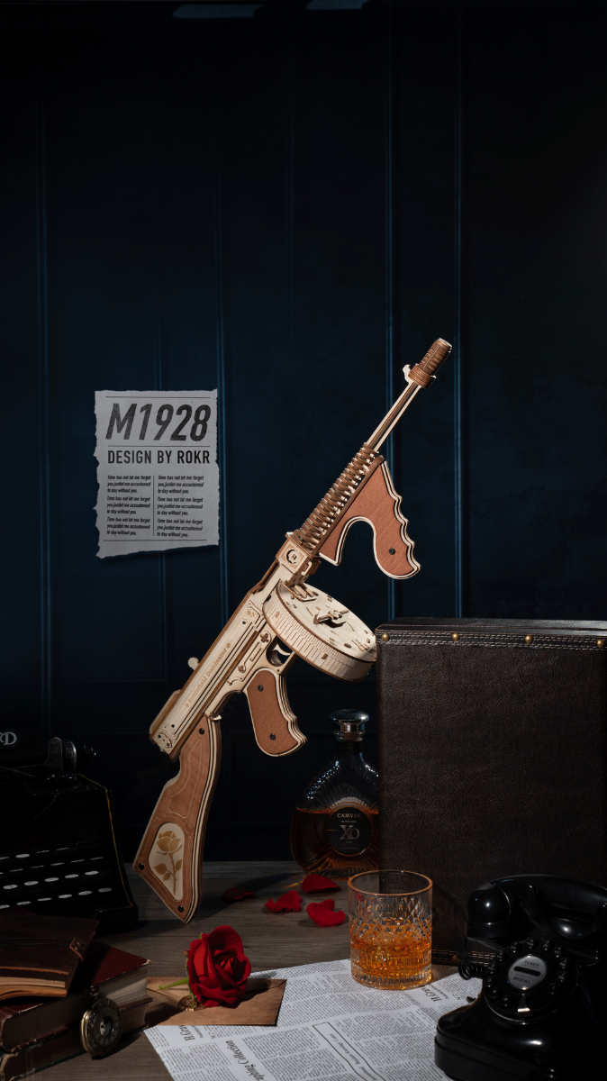 ROKR Thompson Submachine Gun Wooden Model Kit | Hobbies