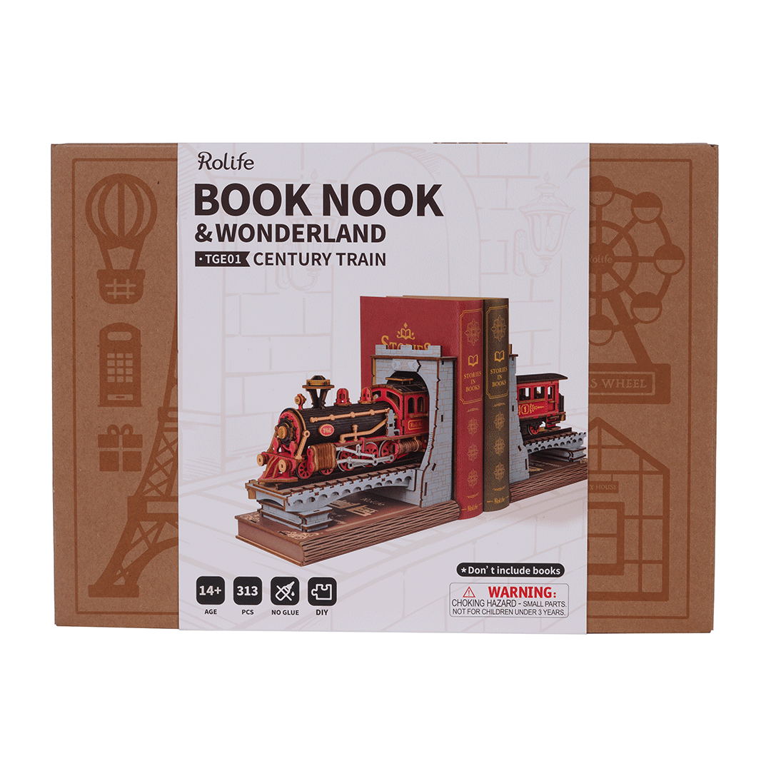 Rolife Century Train 3D Wooden DIY Miniature Bookend Kit | Hobbies