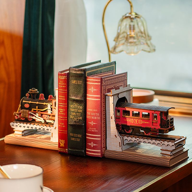 Rolife Century Train 3D Wooden DIY Miniature Bookend Kit | Hobbies