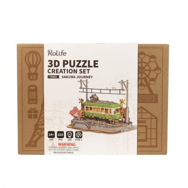 Rolife Sakura Journey Tram Wooden Model Kit | Hobbies