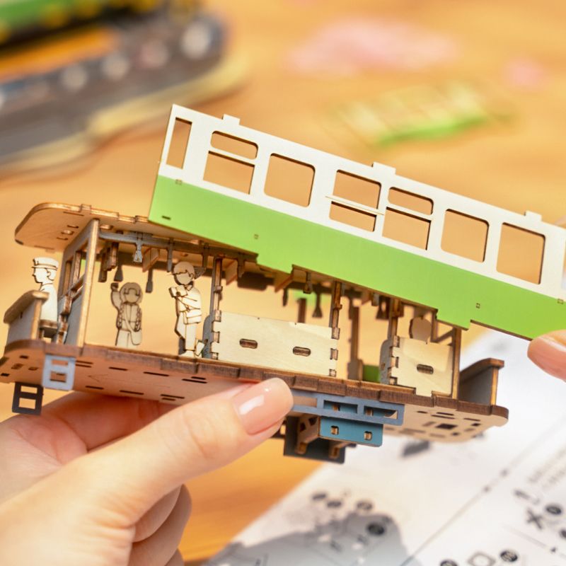 Rolife Sakura Journey Tram Wooden Model Kit | Hobbies