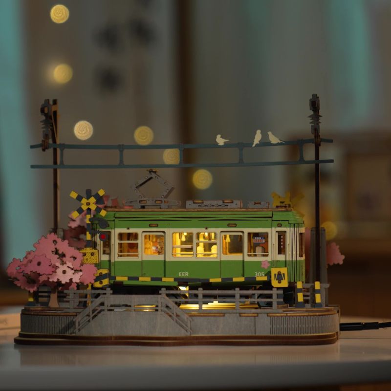 Rolife Sakura Journey Tram Wooden Model Kit | Hobbies