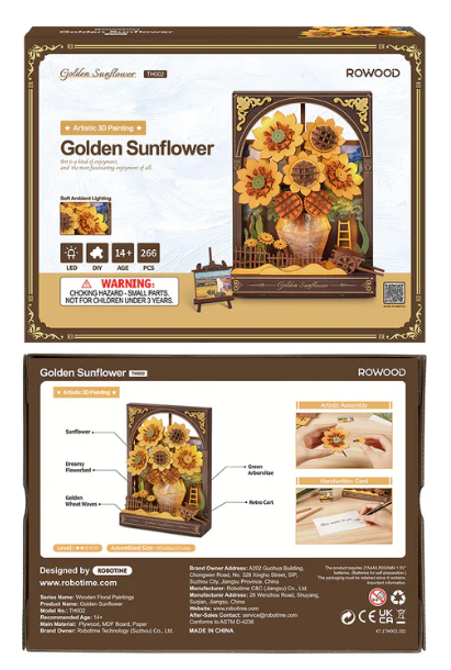 Rowood Golden Sunflower Wall Art 3D Wooden Puzzle Model Kit | Hobbies