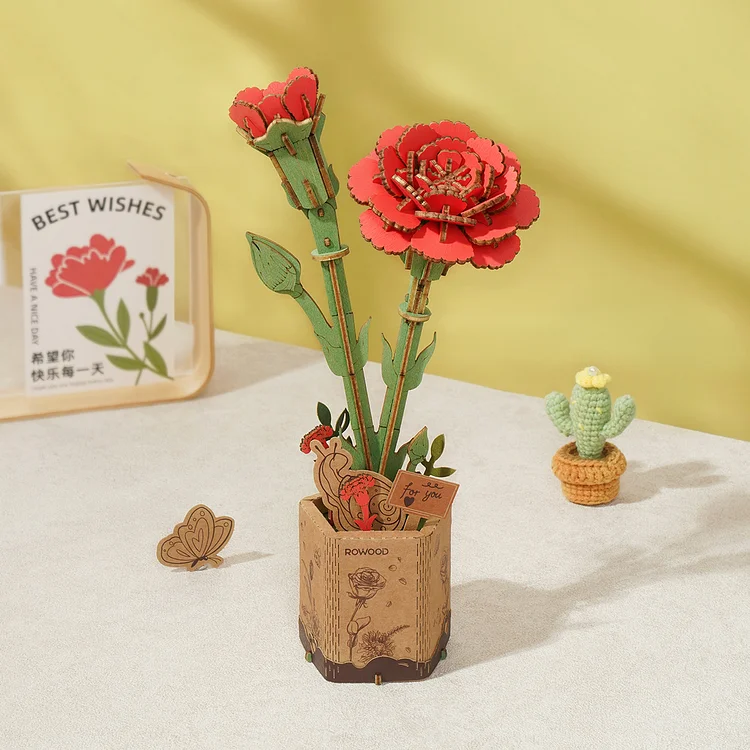 Rowood Red Carnation Wooden Model Kit | Hobbies
