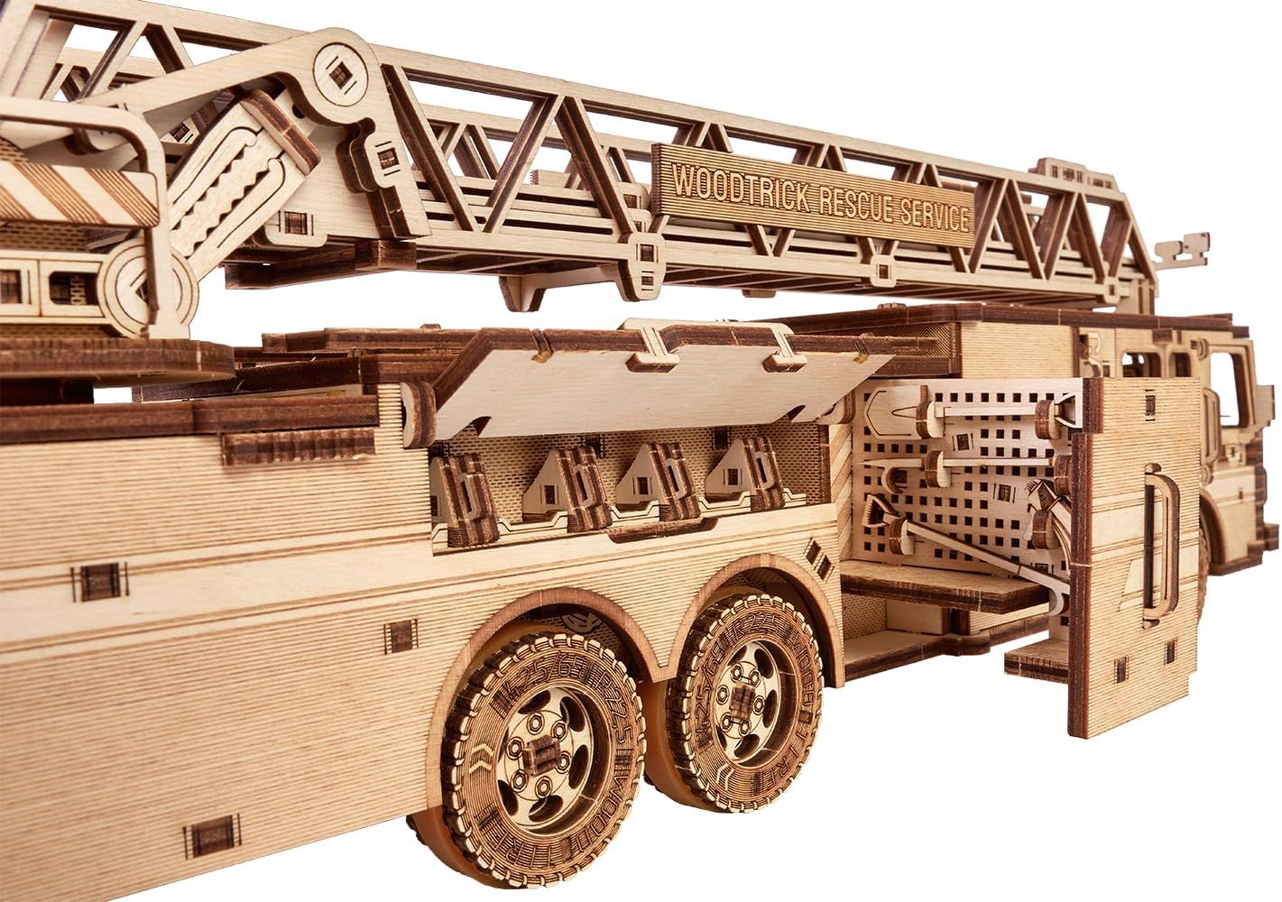 Wood Trick Rescue Fire Truck Wooden Model Kit | Hobbies
